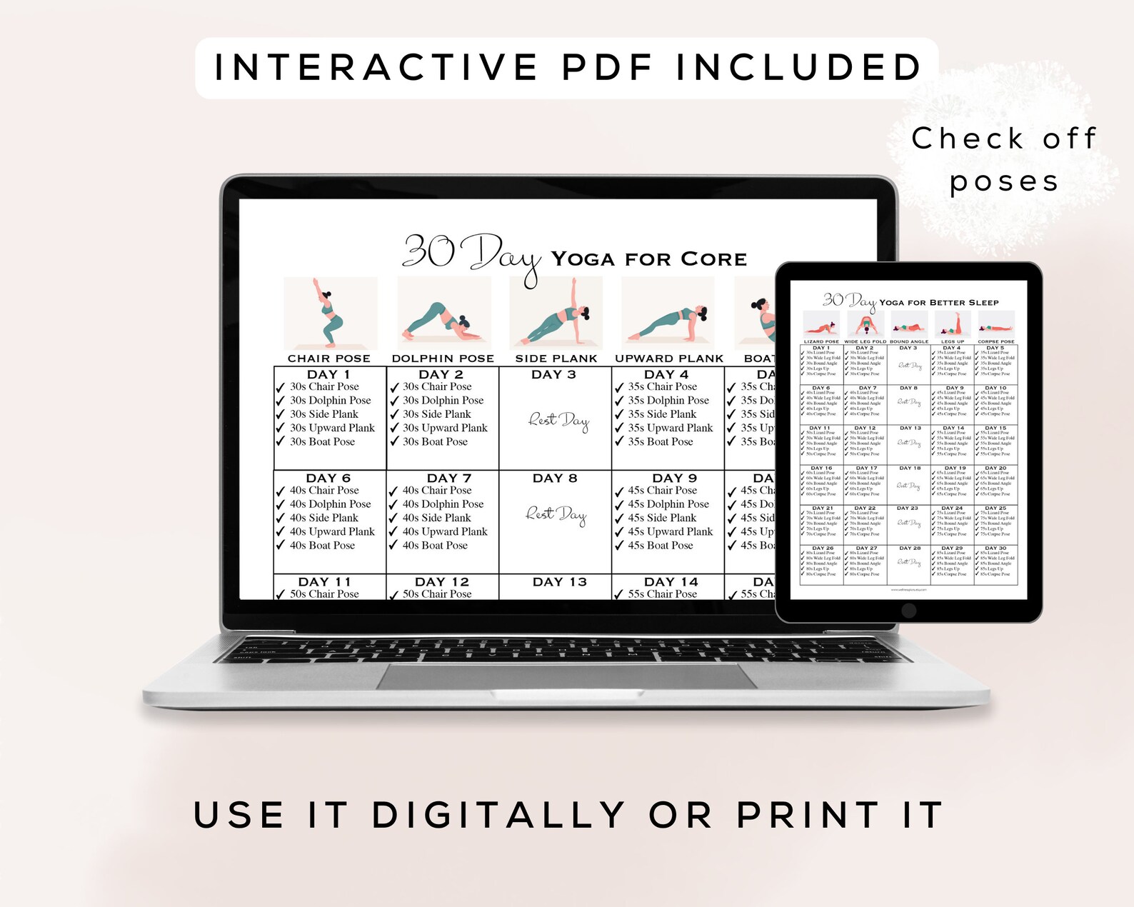 30 Day Yoga Bundle Printable + Interactive PDF | 6 Programs, Easy to ...