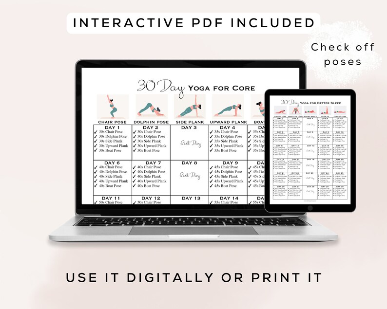 30 Day Yoga Bundle Printable + Interactive PDF | 6 Programs, Easy to ...