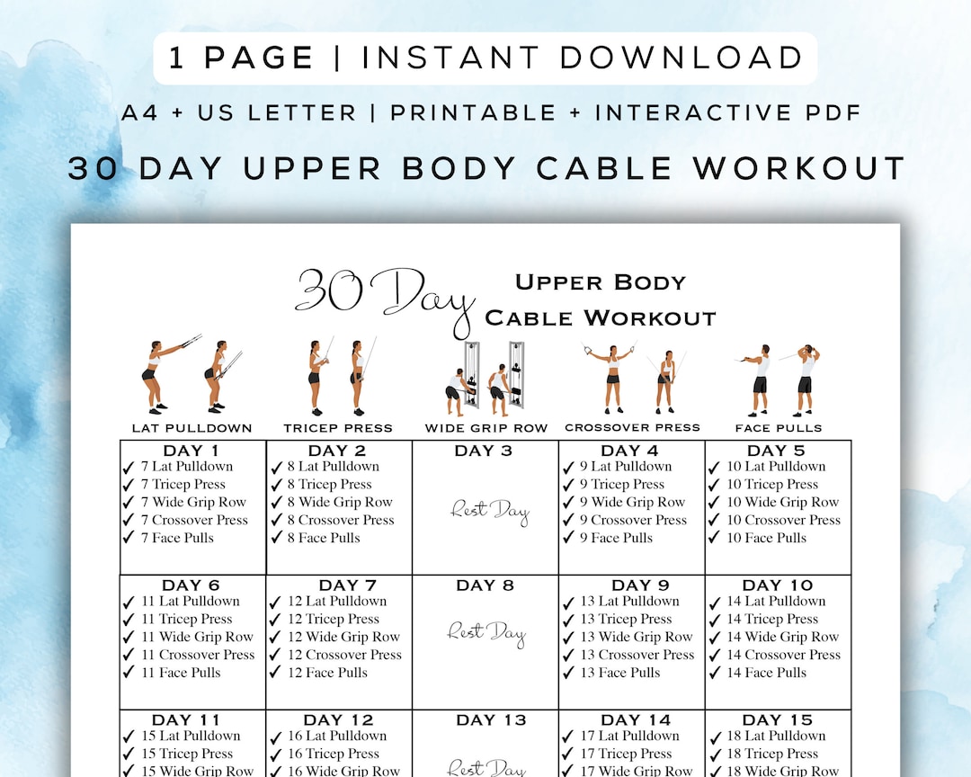 30 Day Upper Body Cable Workout Printable, Infographics Included, Easy ...