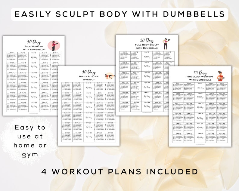 30 Day Dumbbell Workout Bundle Printable + Interactive Pdfs | 4 Workout ...