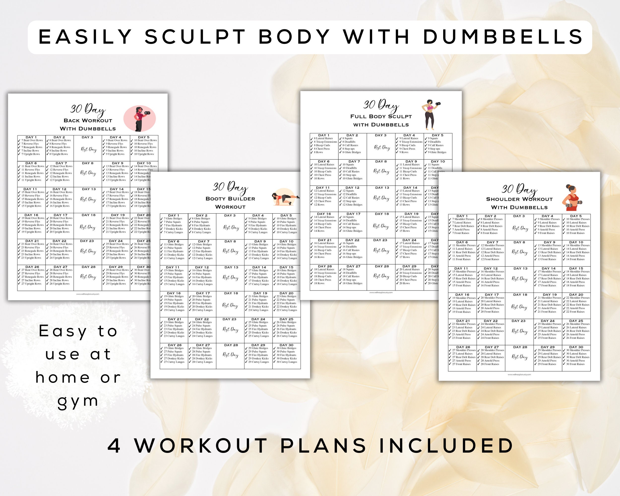 30 Day Dumbbell Workout Bundle Printable Interactive Pdfs 4 Workout ...