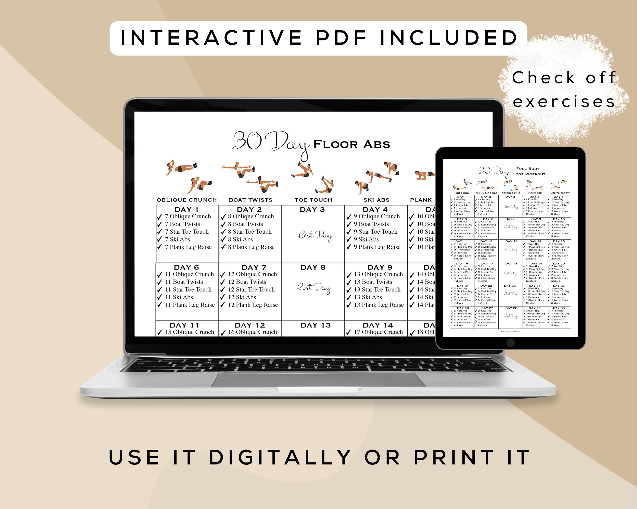 30 Day Floor Workout Bundle Printable + Interactive PDF | Easy to ...