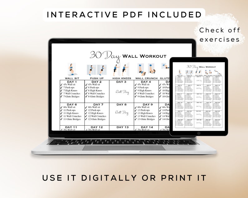 30 Day Wall Workout Printable + Interactive PDF | Easy to Follow ...