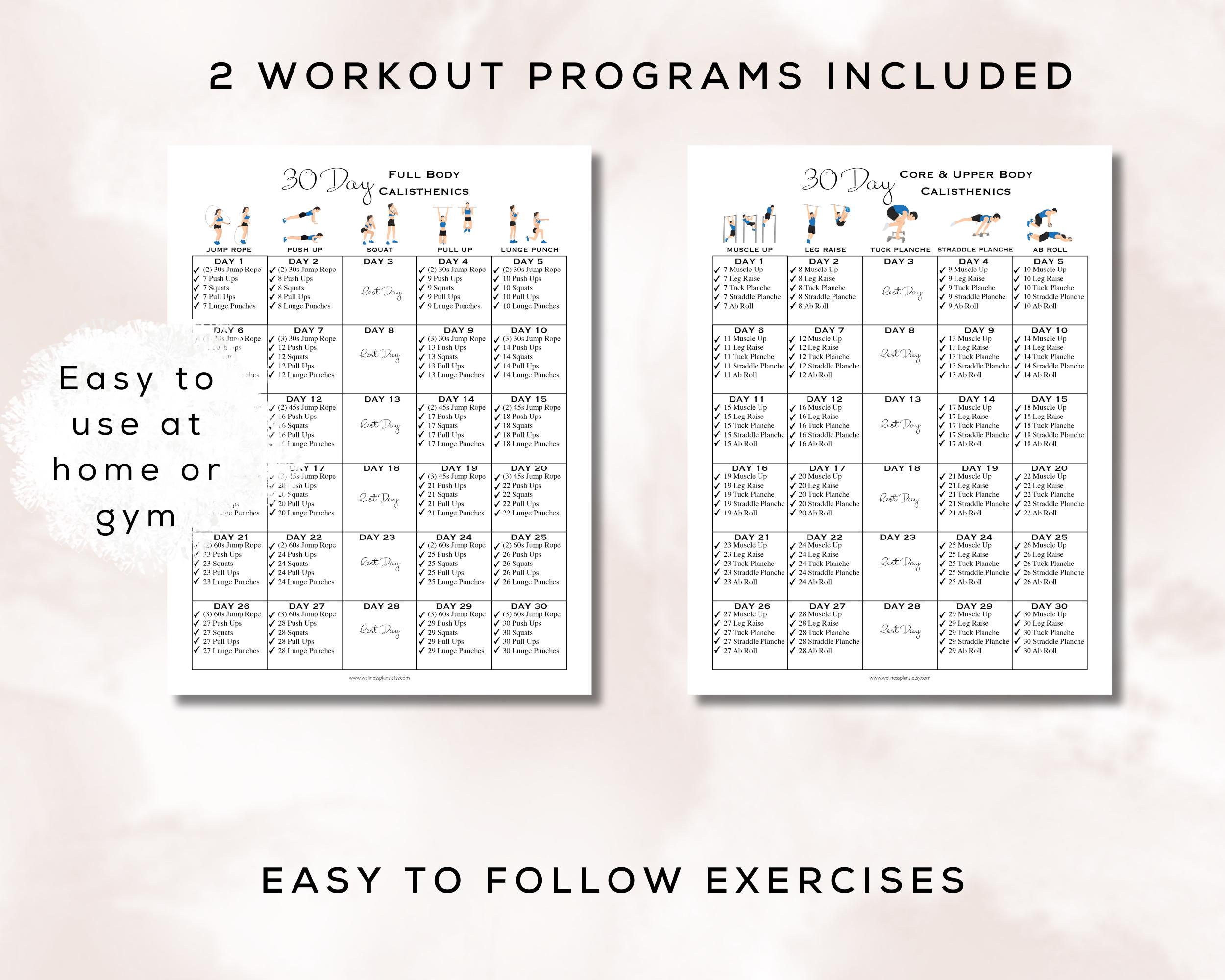 30 Day Calisthenics Workout Bundle | Printable + Interactive PDF, Easy ...
