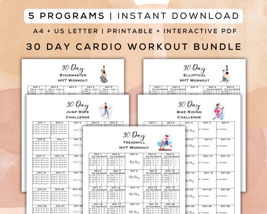 30 Day Cardio Workout Bundle Printable + Interactive PDF | 5 Programs ...