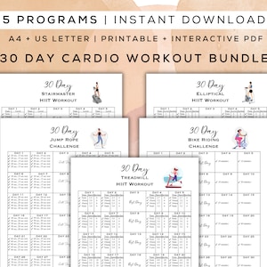 30 Day Cardio Workout Bundle Printable + Interactive PDF | 5 Programs ...