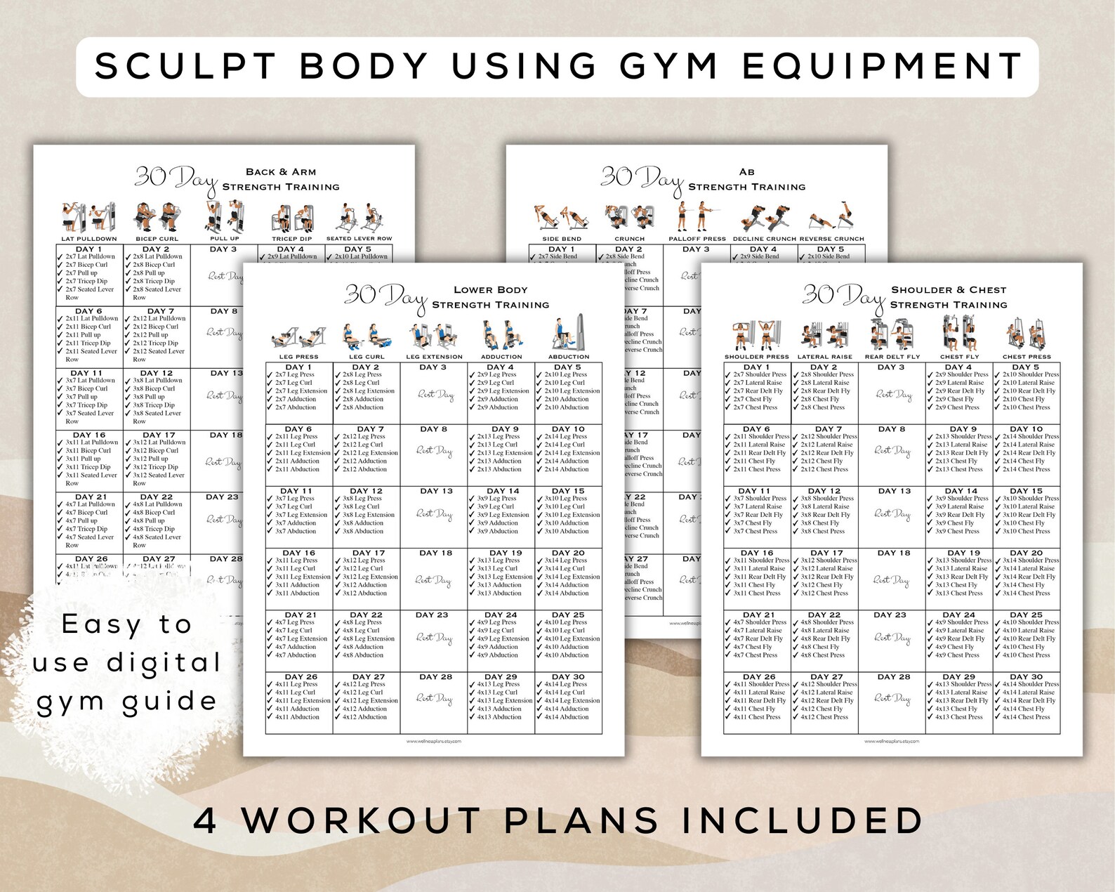 30 Day Strength Training Workout Bundle Printable + Interactive PDF |4 ...