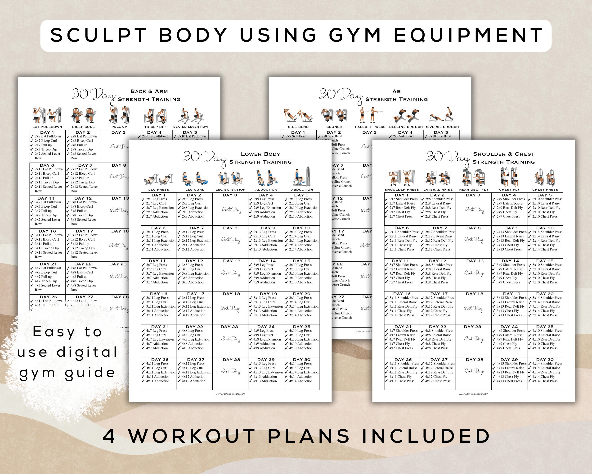 30 Day Strength Training Workout Bundle Printable + Interactive PDF |4 ...