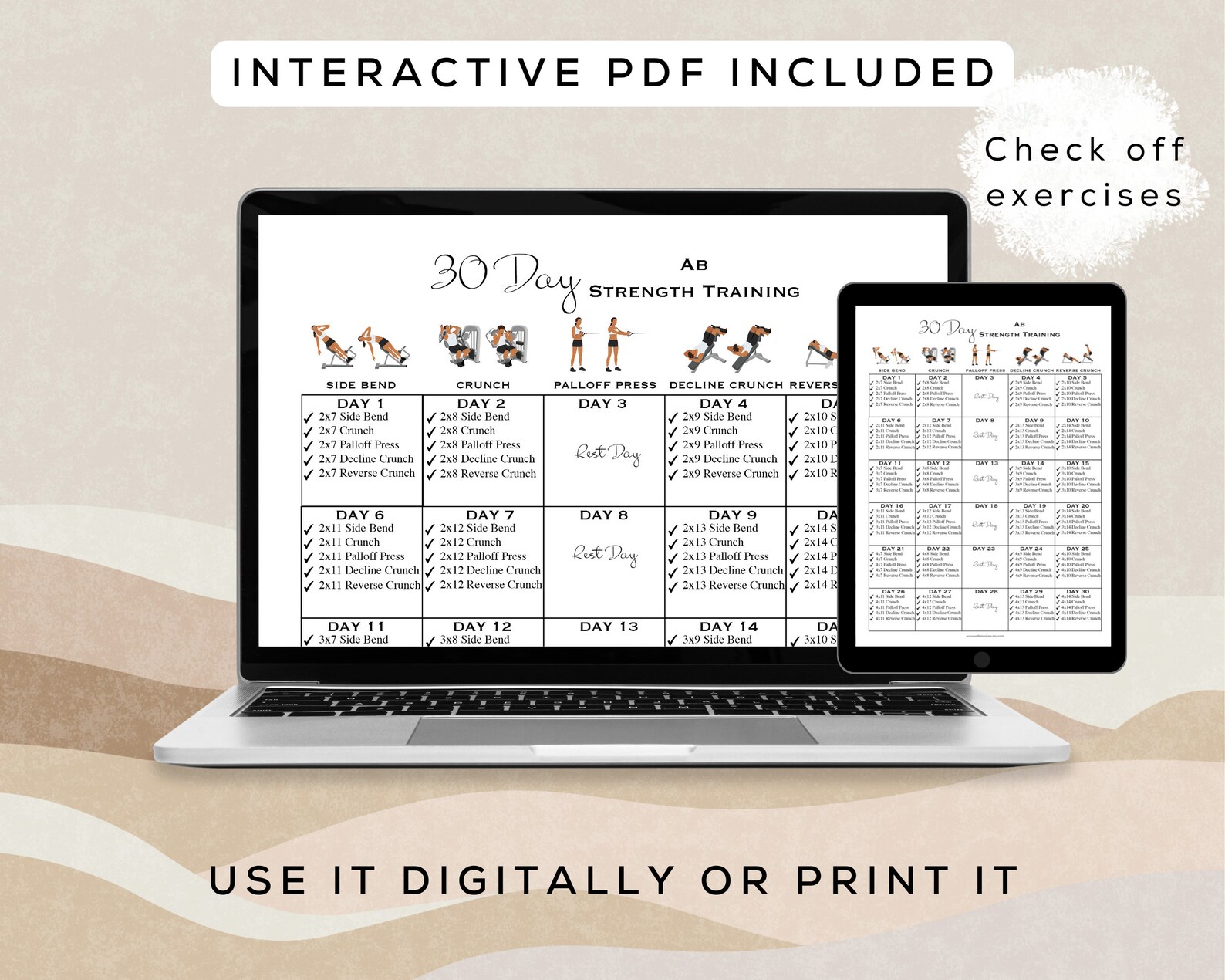 30 Day Ab Strength Training Workout Printable + Interactive PDF | Easy ...