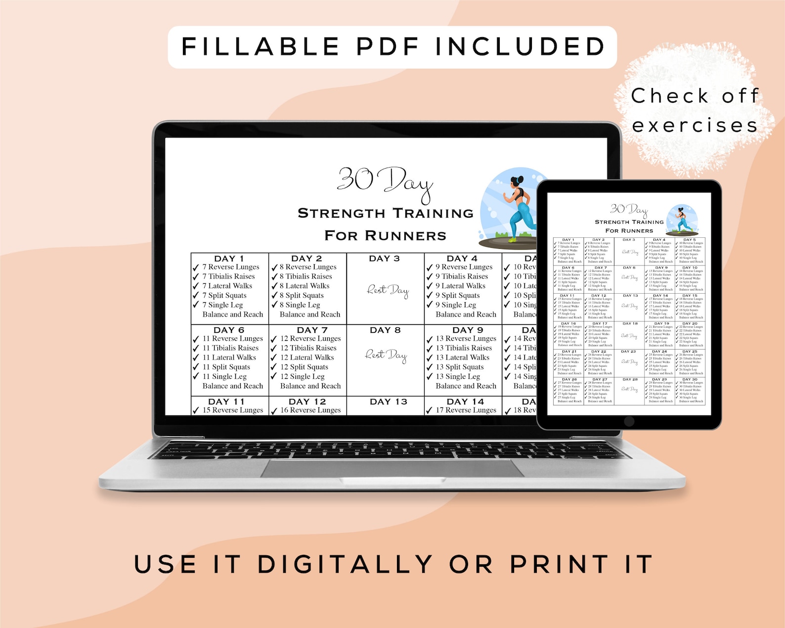 30 Day Strength Training for Runners Printable + Fillable PDF | Easy to ...