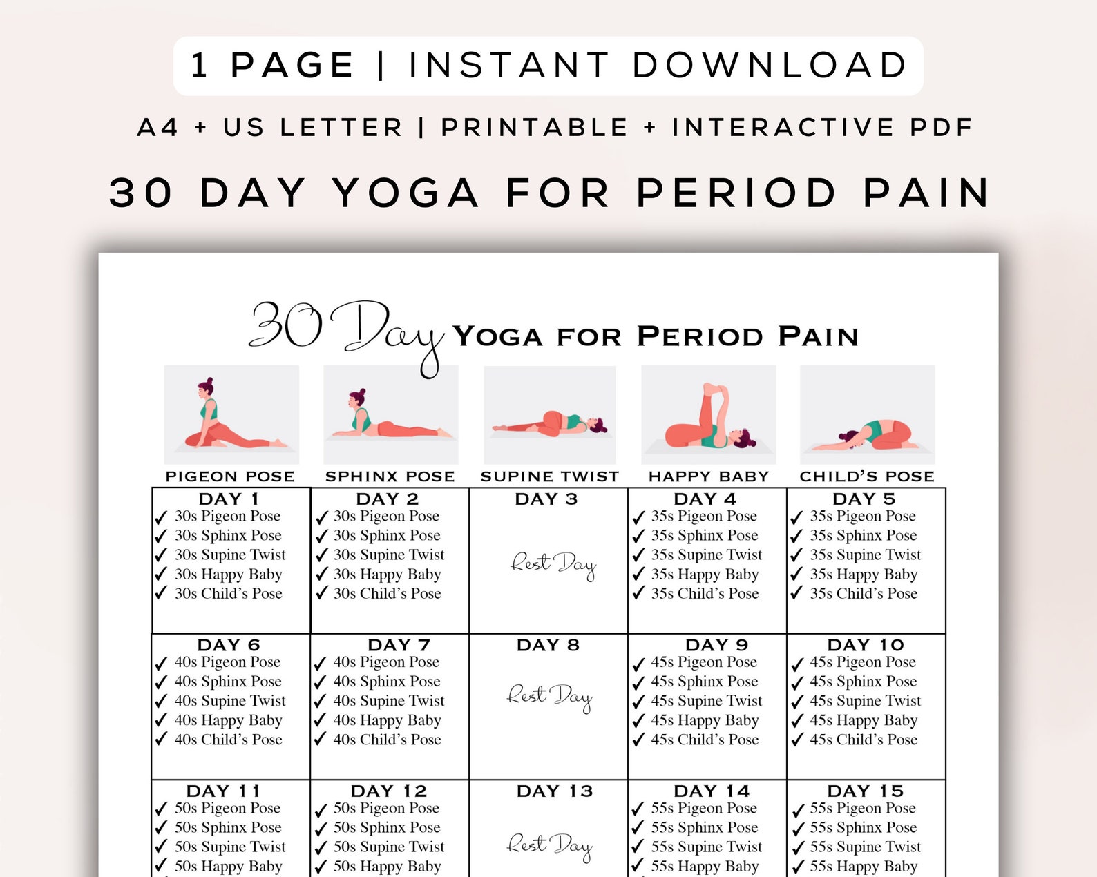 30 Day Yoga for Period Pain Printable Interactive PDF Easy to Follow ...