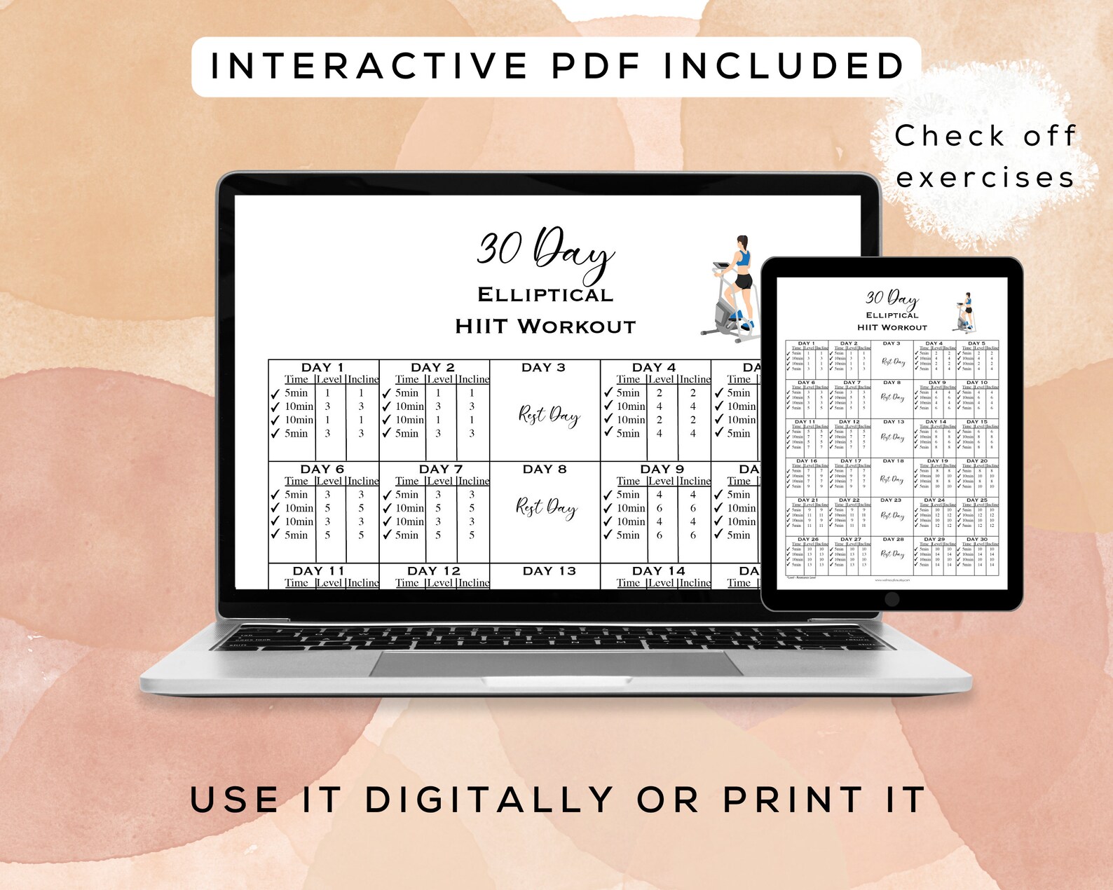30 Day Elliptical HIIT Workout Plan Printable + Interactive PDF ...