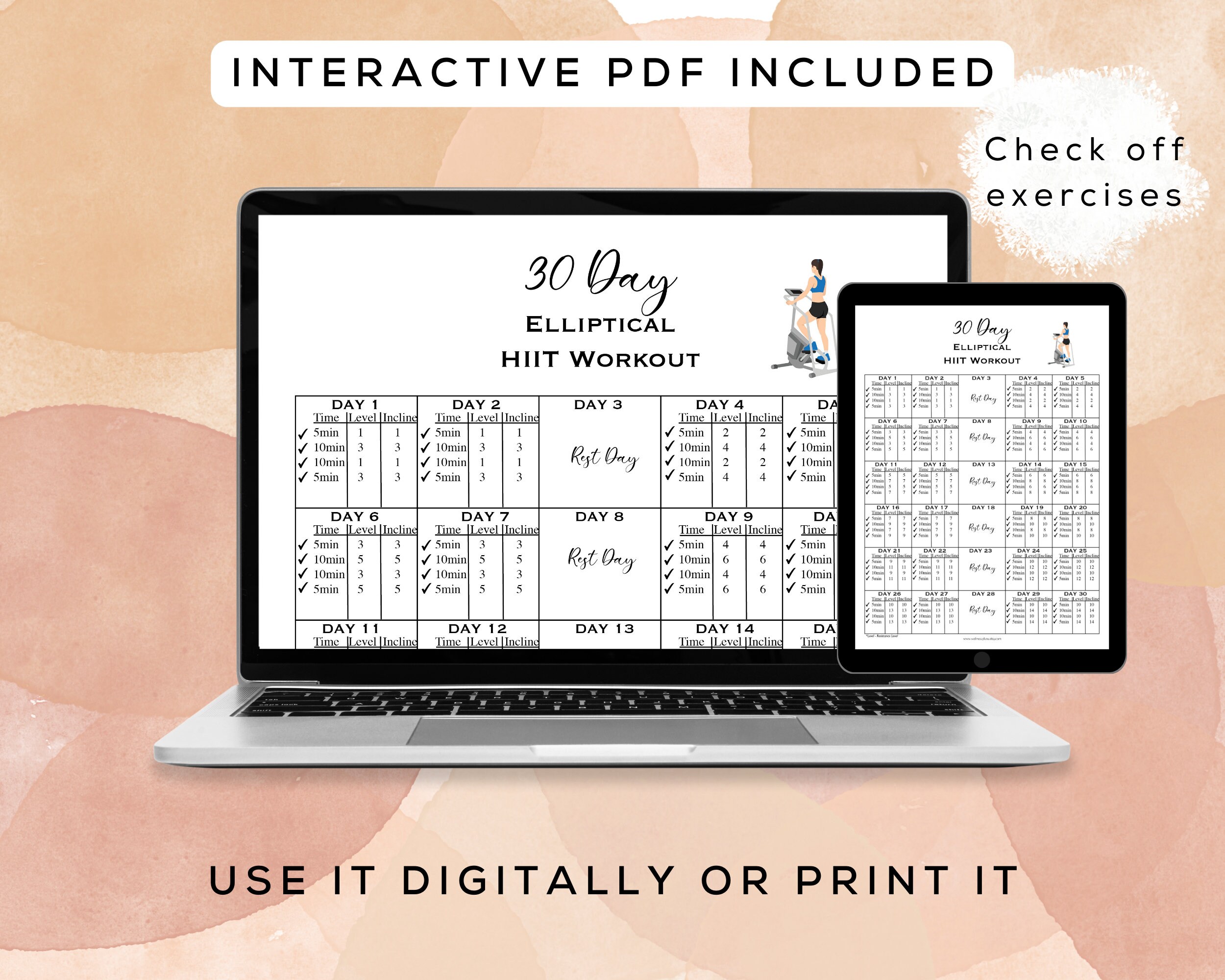 30 Day Elliptical HIIT Workout Plan Printable + Interactive PDF ...