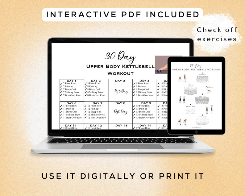 30 Day Kettlebell Upper Body Workout Printable + Digital Gym Guide ...