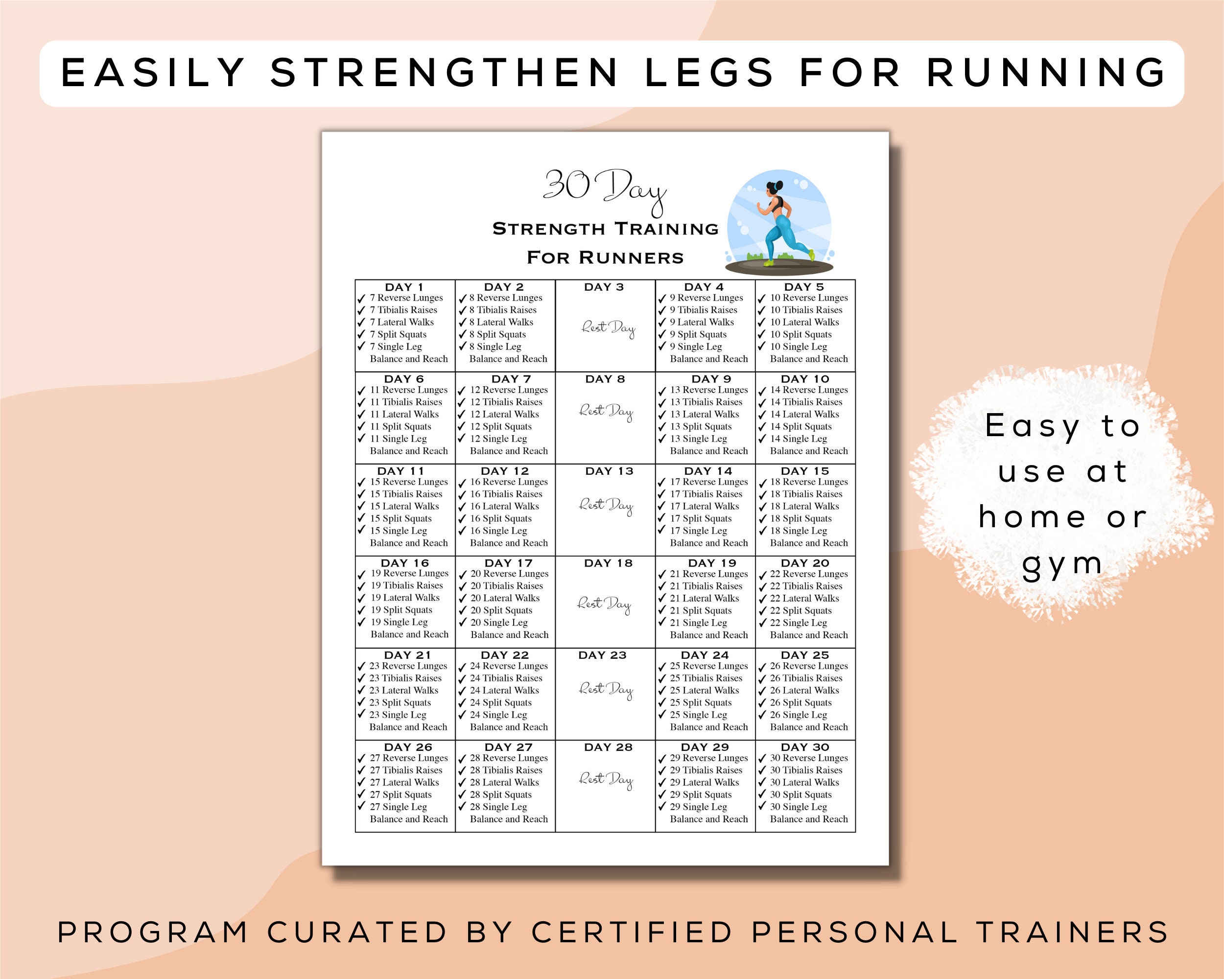 30 Day Strength Training for Runners Printable + Fillable PDF | Easy to ...