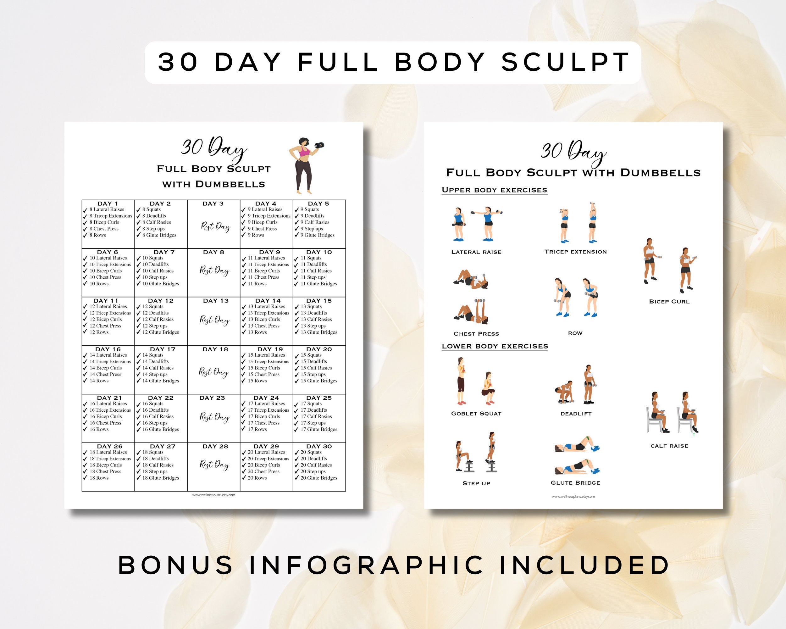 30 Day Dumbbell Workout Bundle Printable + Interactive Pdfs | 4 Workout ...
