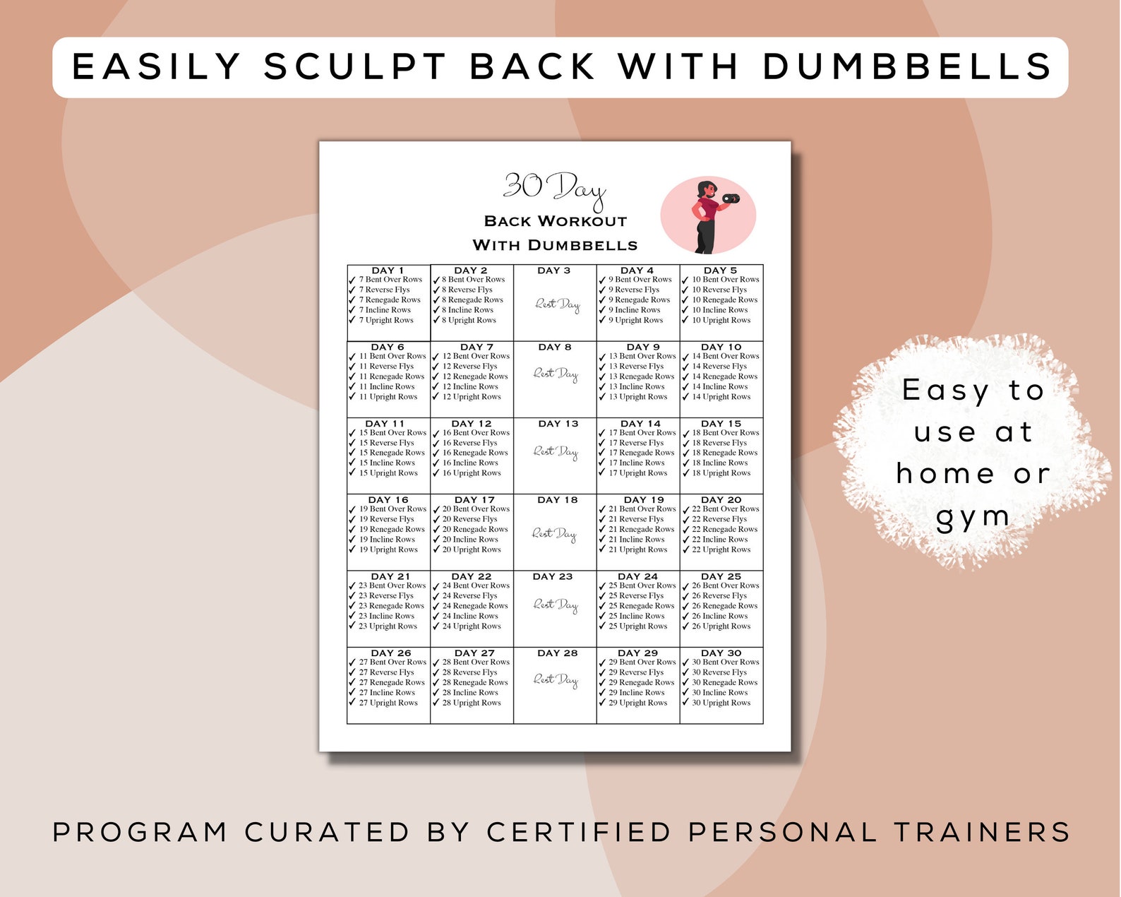 30 Day Back Workout Plan With Dumbbells Printable Fillable PDF Easy to ...