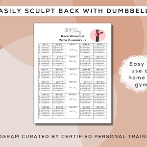 30 Day Back Workout Plan With Dumbbells Printable Fillable PDF Easy to ...