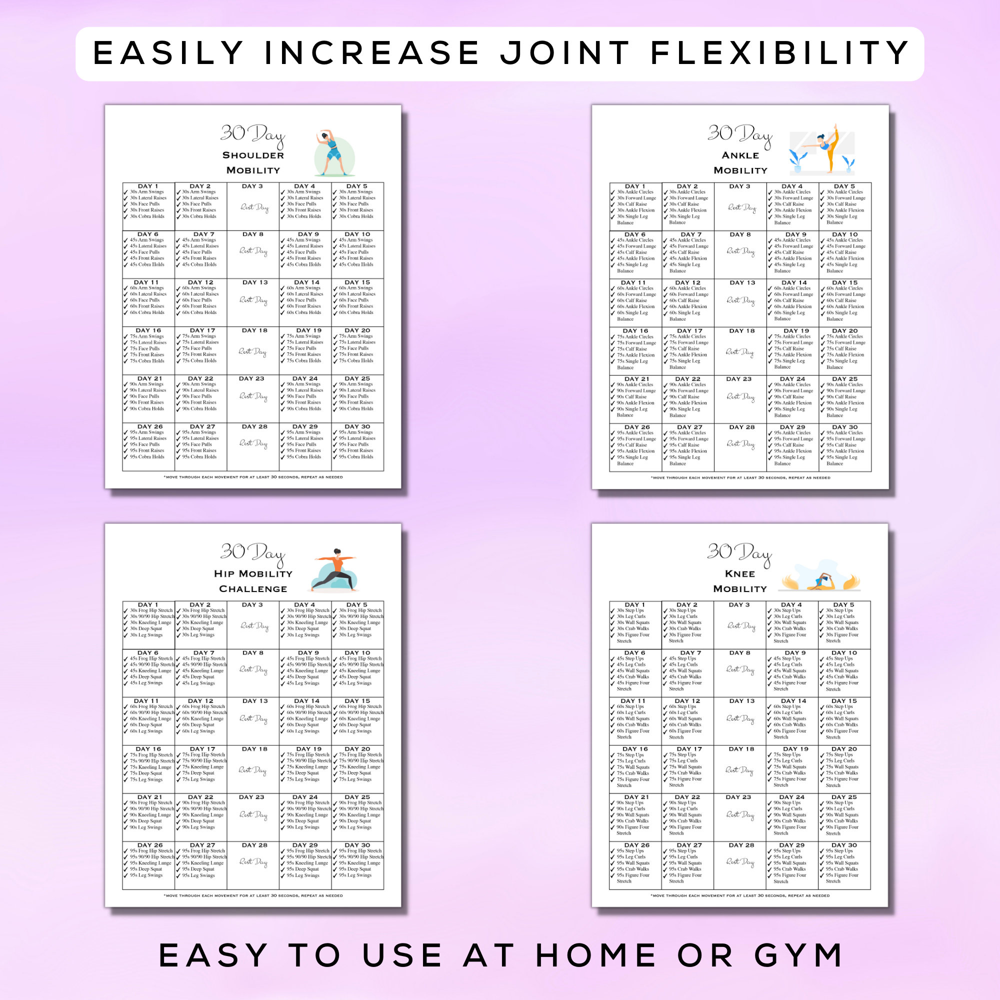 30 Day Mobility Bundle Printable Fillable PDF 4 Mobility Routines, Easy ...