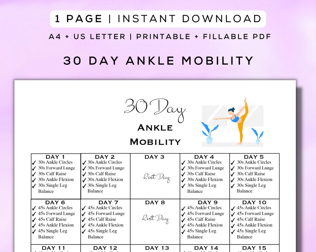 30 Day Ankle Mobility Routine Printable Fillable PDF Easy - Etsy