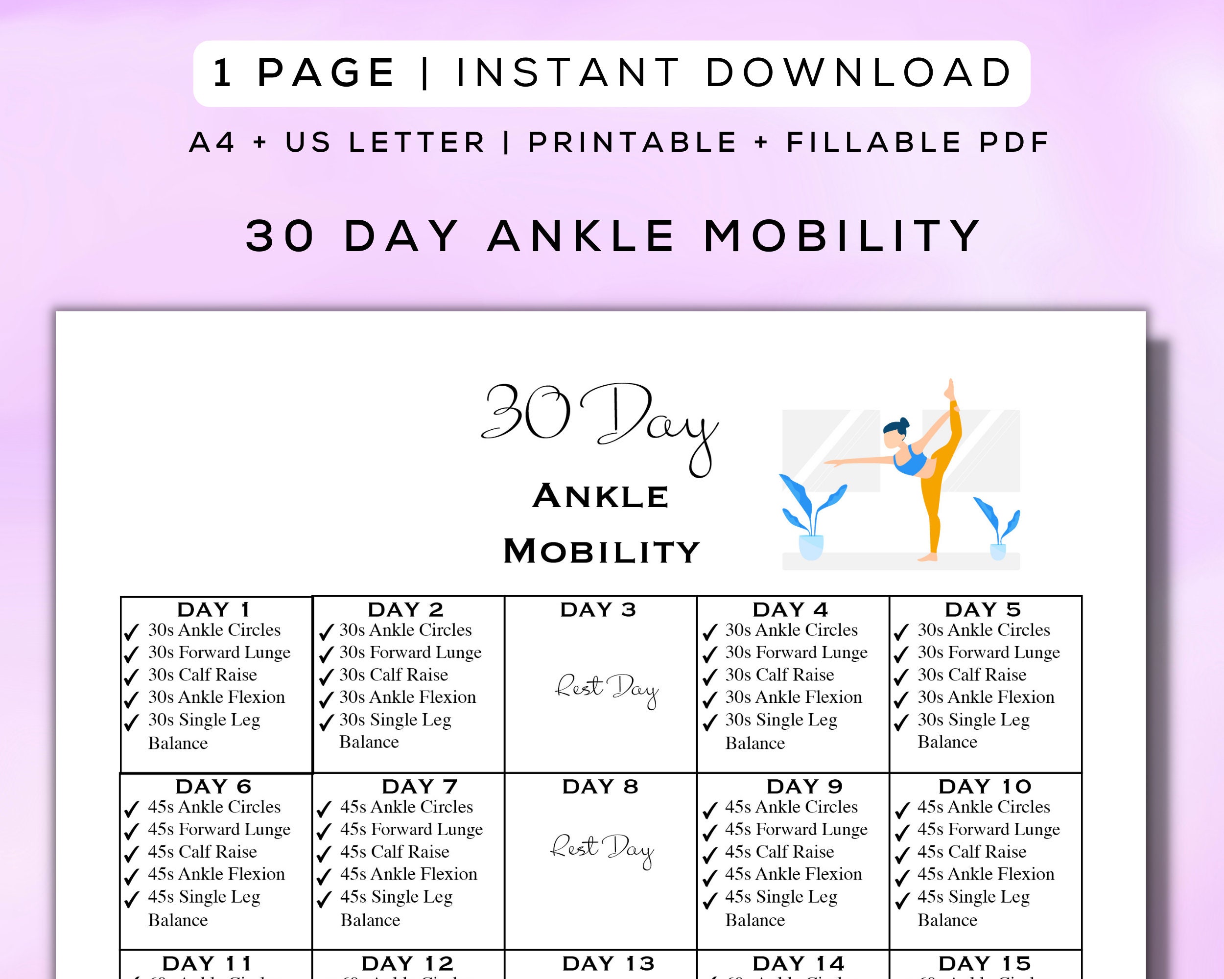 30 Day Ankle Mobility Routine Printable Fillable PDF Easy - Etsy