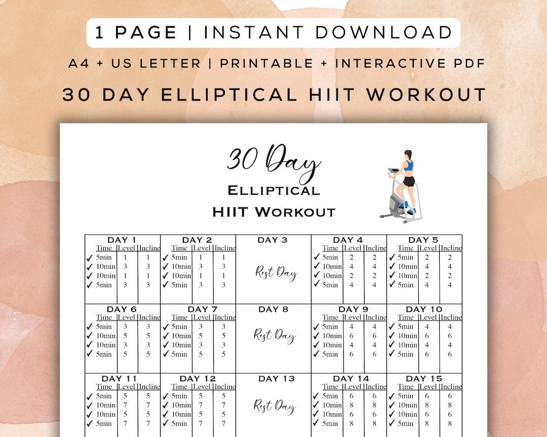 30 Day Elliptical HIIT Workout Plan Printable + Interactive PDF ...