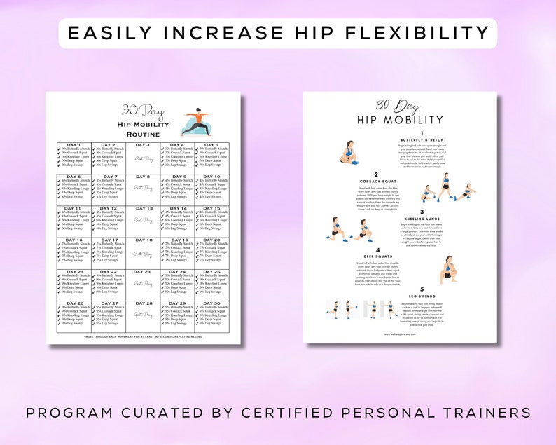 30 Day Hip Mobility Challenge Printable + Interactive PDF | Easy ...