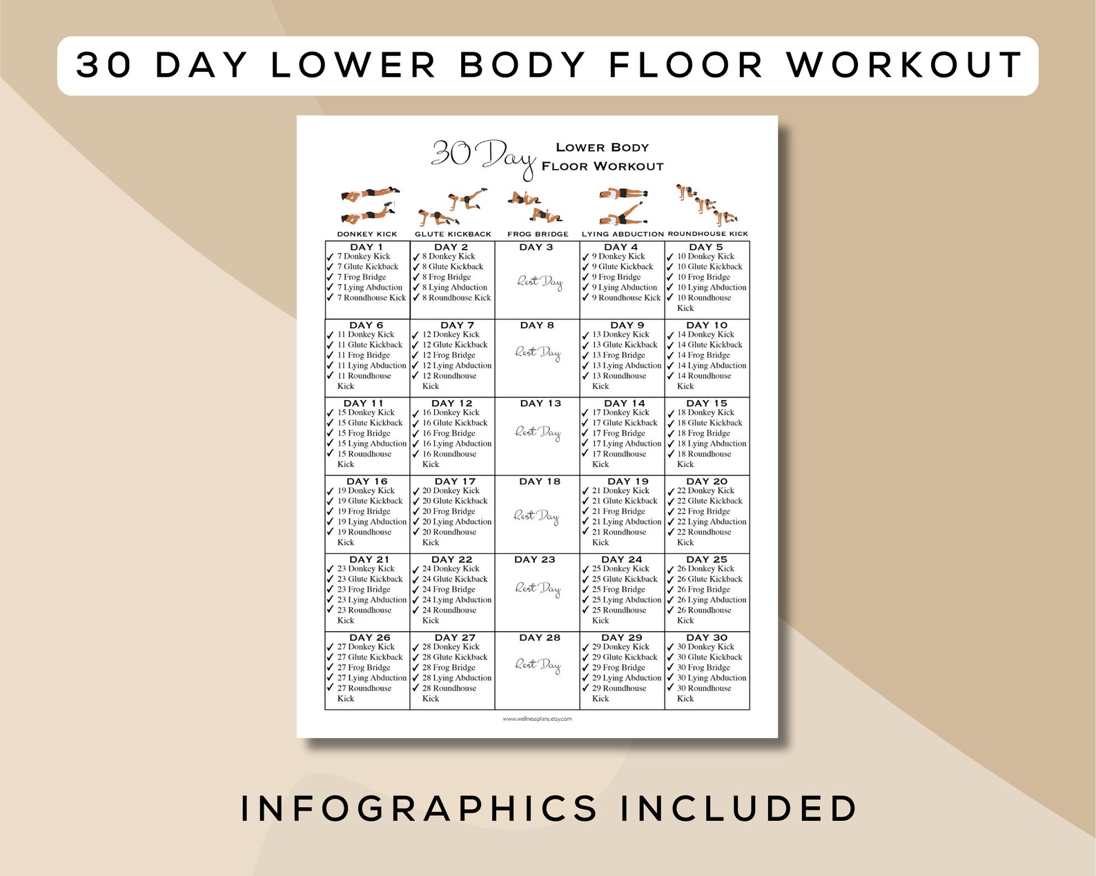 30 Day Floor Workout Bundle Printable + Interactive PDF | Easy to ...