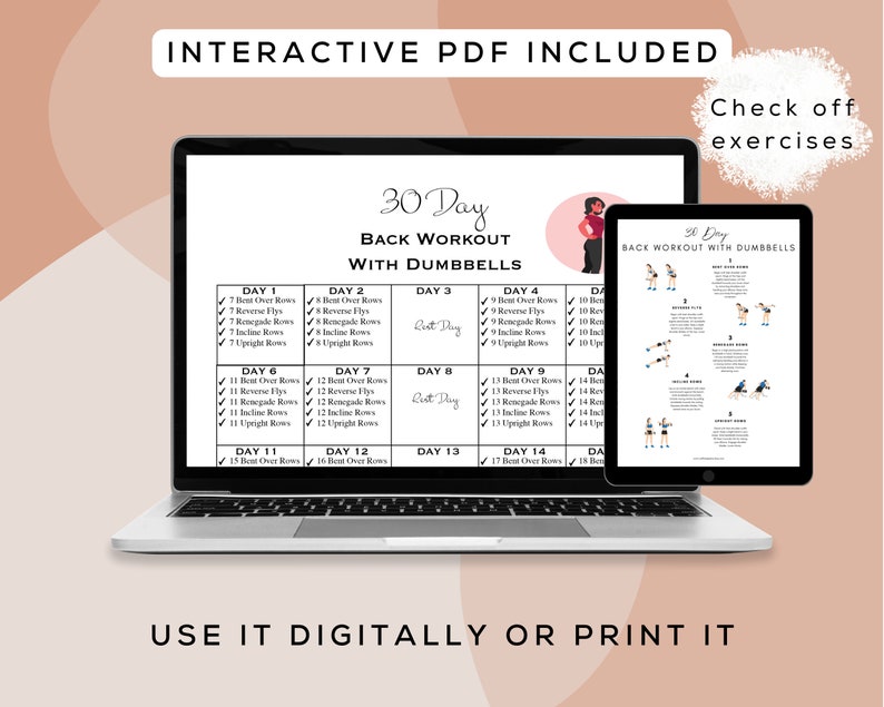 30 Day Back Workout Plan With Dumbbells Printable + Interactive PDF ...