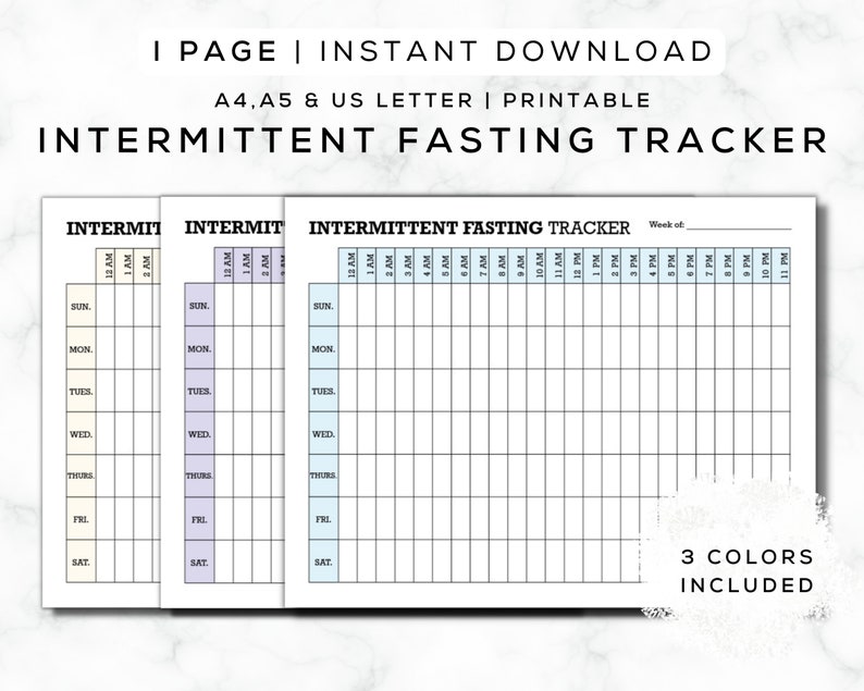 Intermittent Fasting Tracker Printable Health Tracker, Diet Tracker ...