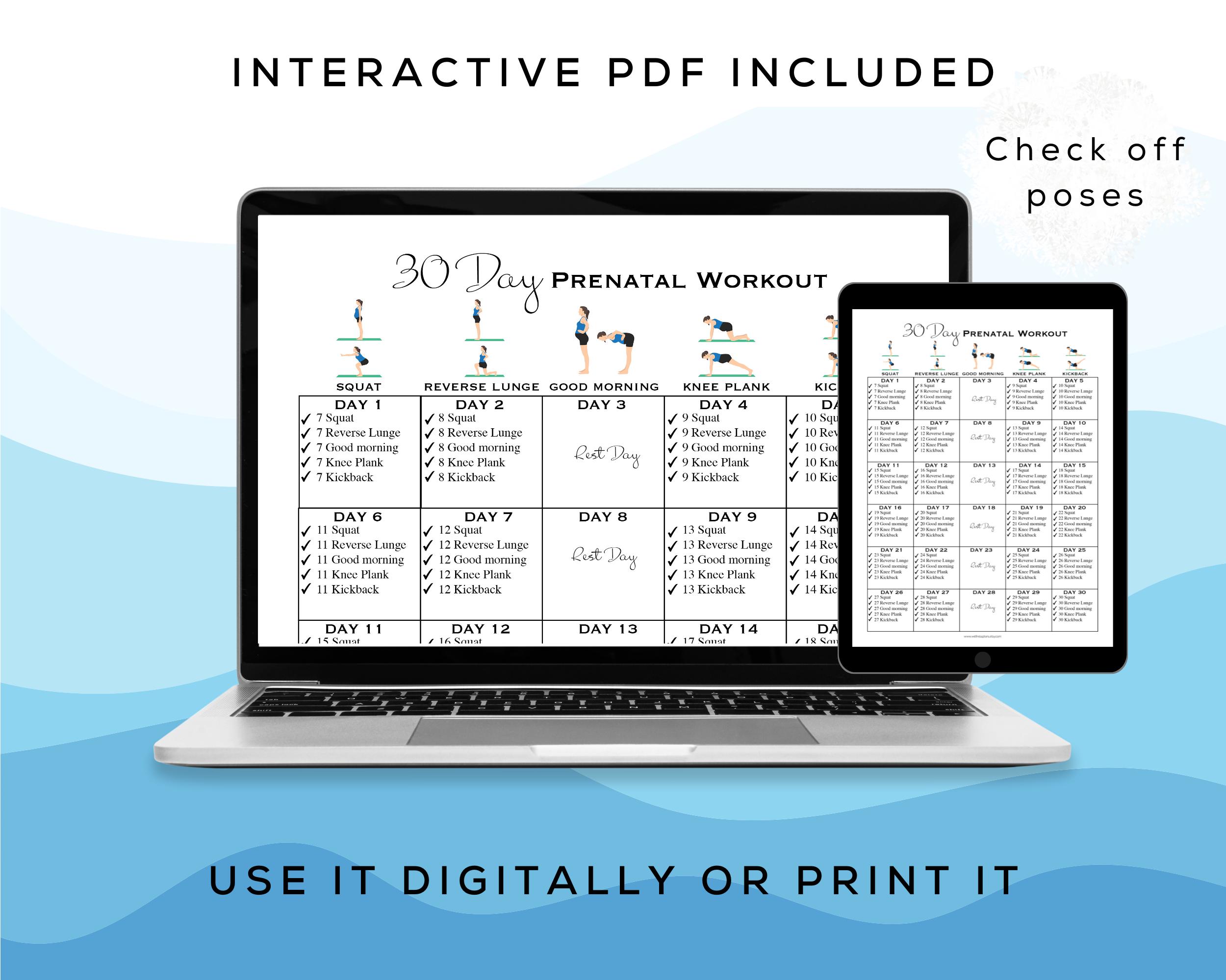 30 Day Prenatal Workout Printable Interactive PDF easy to Follow Poses ...
