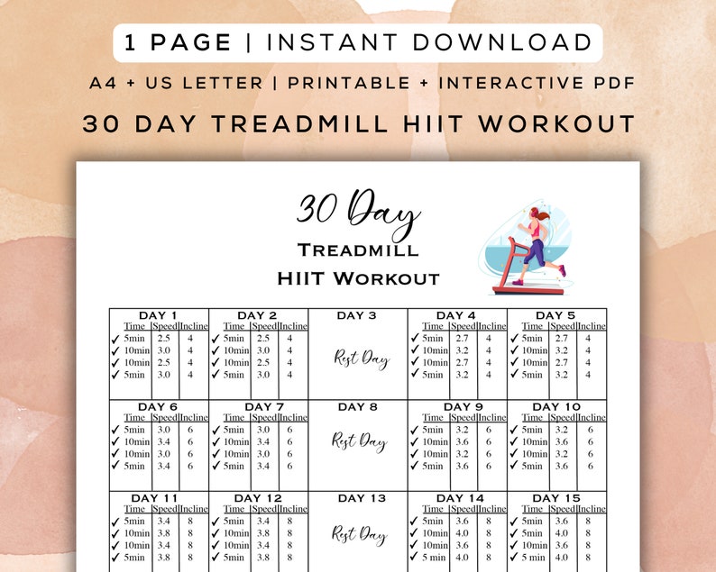 30 Day Treadmill HIIT Workout Plan Printable + Interactive PDF, Digital ...