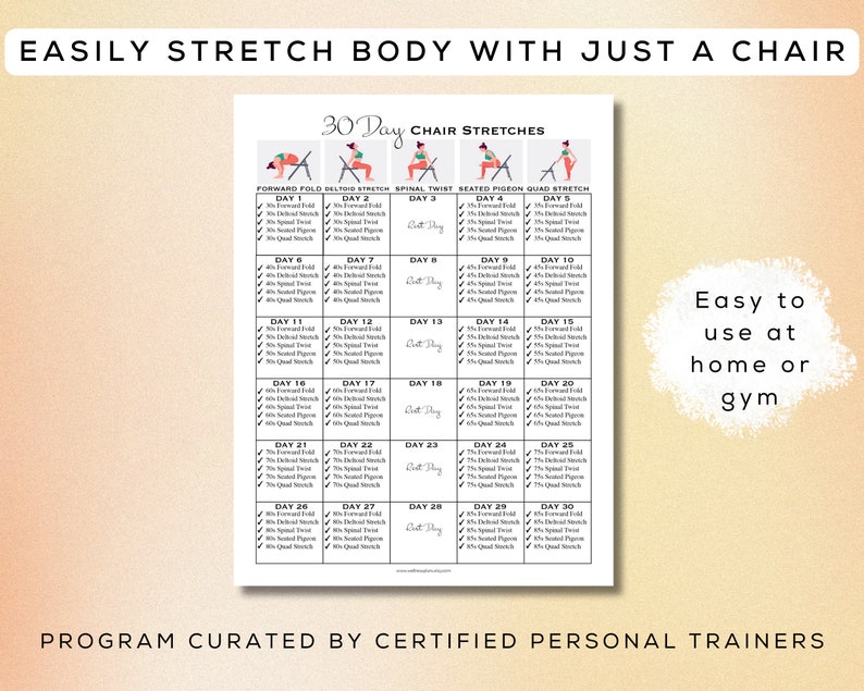 30 Day Chair Stretches Printable + Interactive PDF | Easy to Follow ...