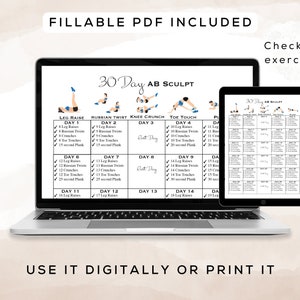30 Day Ab Sculpt Workout Program Printable + Fillable PDF | Easy to ...