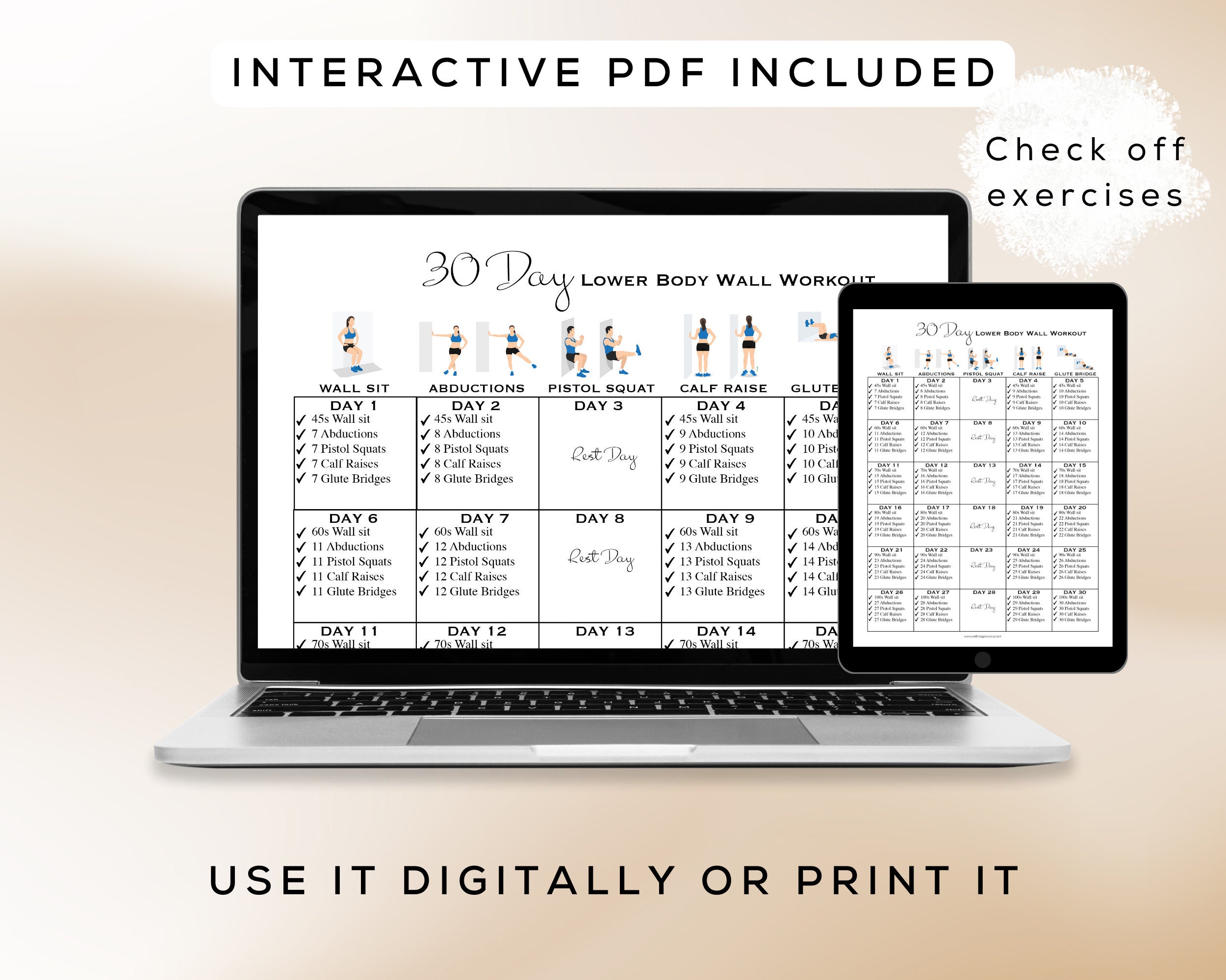 30 Day Lower Body Wall Workout Printable + Interactive PDF | Easy to ...