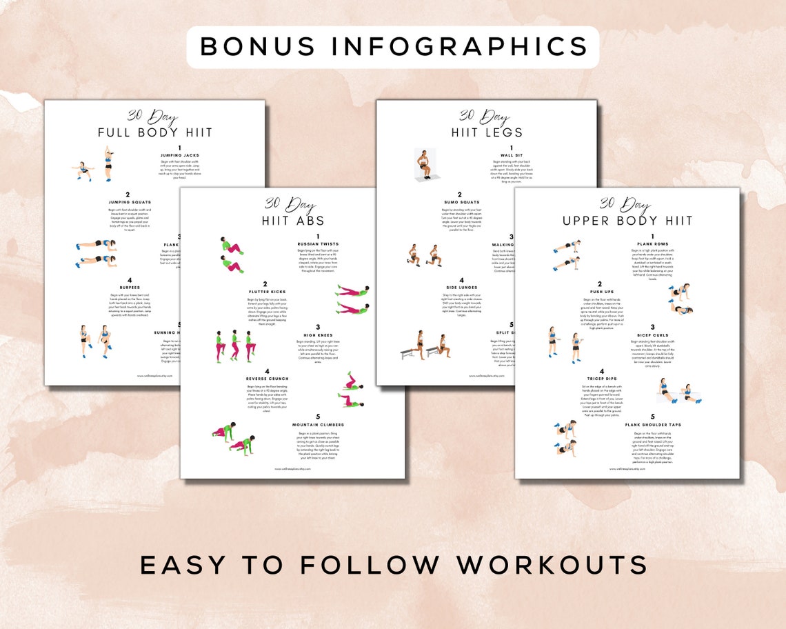 30 Day Hiit Workout Bundle Printable Interactive Pdf Bonus Infographics Easy To Follow Programs