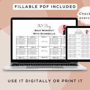 30 Day Back Workout Plan With Dumbbells Printable Fillable PDF Easy to ...