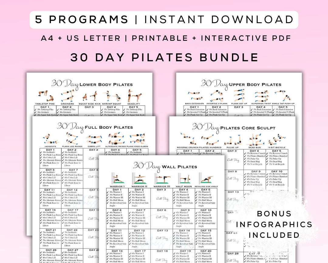 30 Day Pilates Workout Bundle: Beginner Friendly Exercises (printable ...