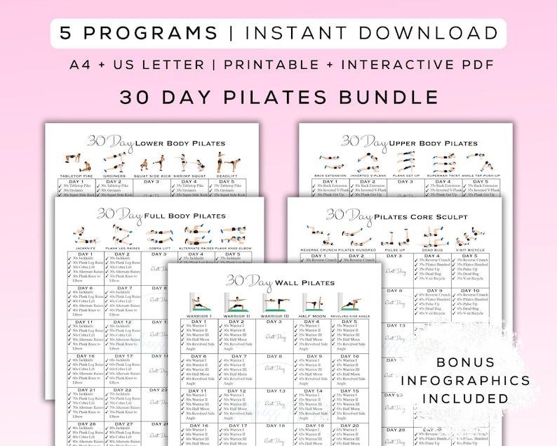 30 Day Pilates Workout Bundle: Beginner Friendly Exercises (printable ...