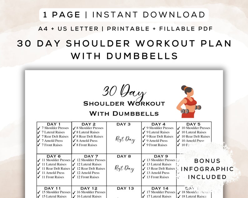 30 Day Shoulder Workout Plan With Dumbbells (printable + Interactive ...