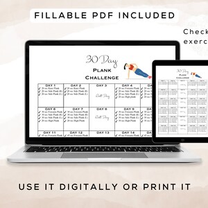 30 Day Plank Challenge Workout Plan Printable + Fillable PDF | Fitness ...