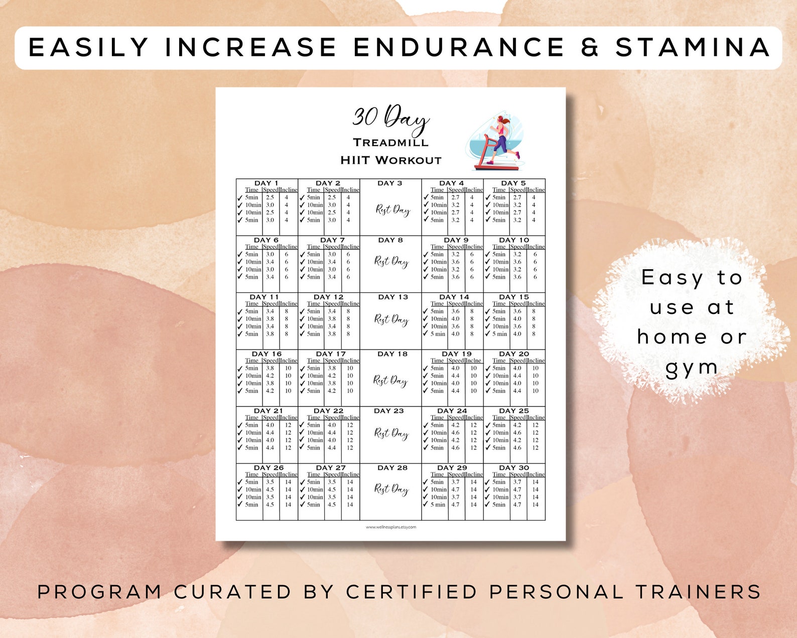 30 Day Treadmill HIIT Workout Plan Printable + Interactive PDF, Digital ...