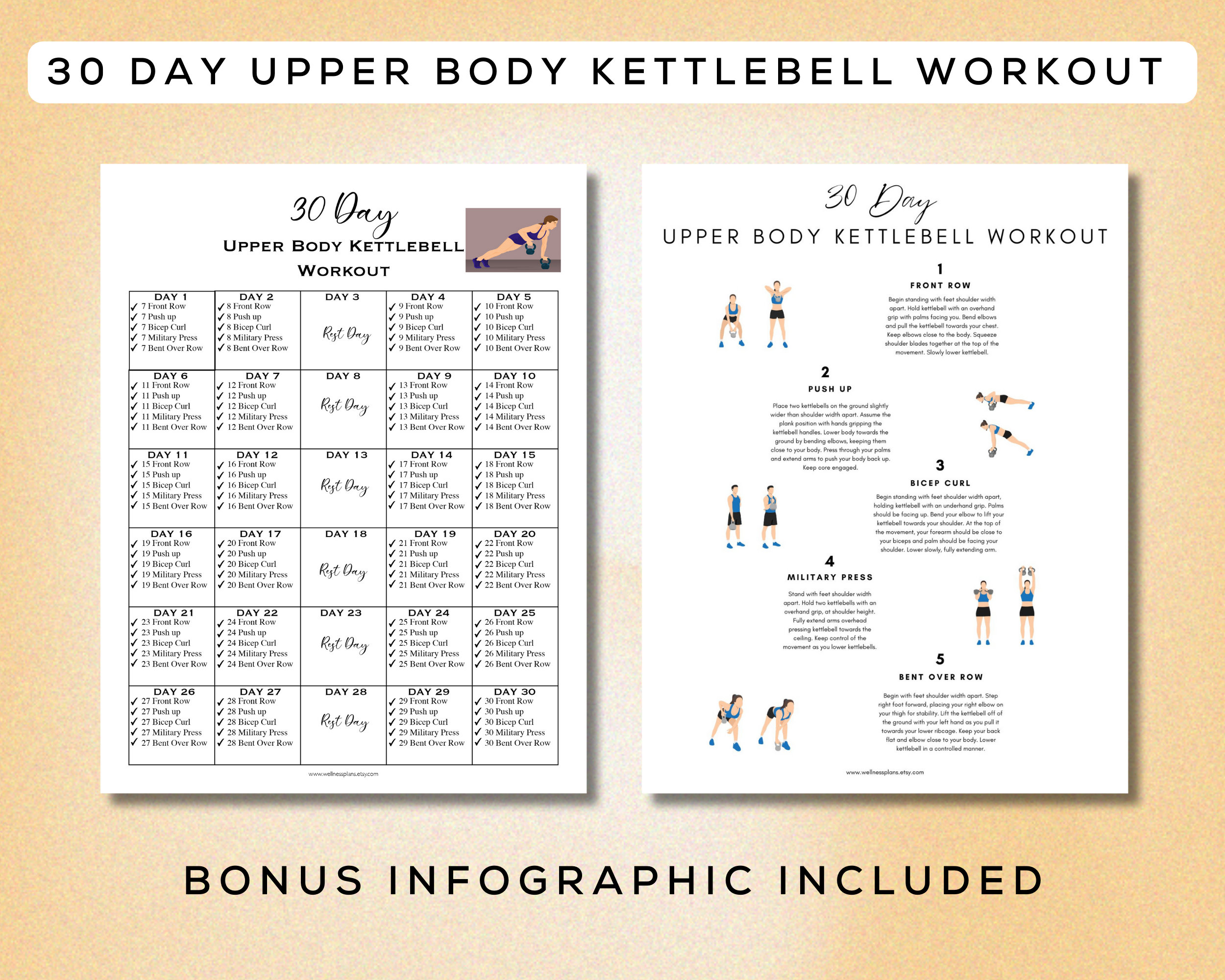 30 Day Kettlebell Workout Bundle Printable + Digital Gym Guide | Bonus ...