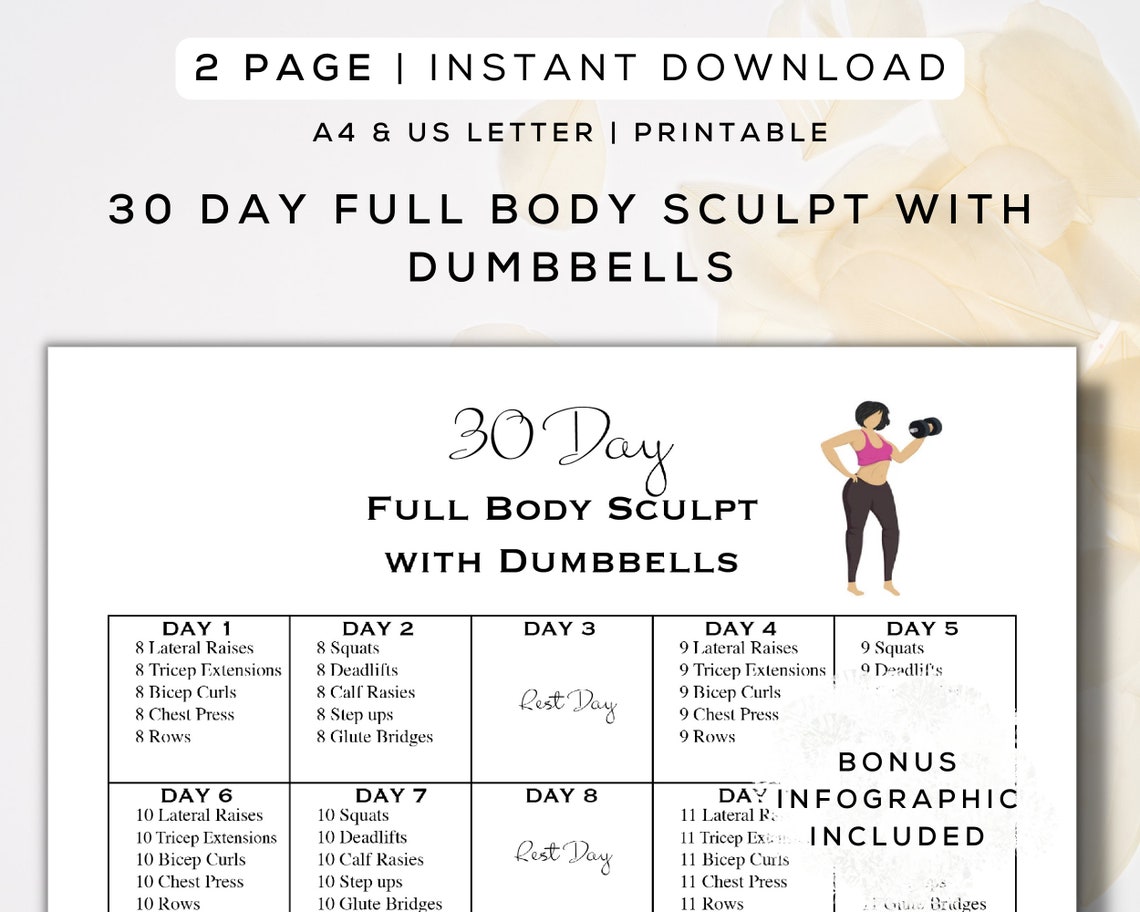30 Day Full Body Workout With Dumbbells Printable | Bonus Infographic ...