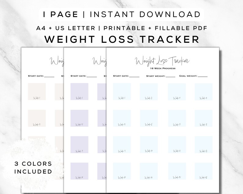 Weight Loss Tracker Printable Fillable PDF Track 16 Weeks - Etsy