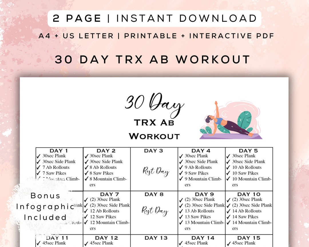 30 Day TRX Ab Workout Plan Printable, Interactive PDF + Digital Gym ...