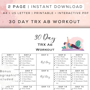 30 Day TRX Ab Workout Plan Printable, Interactive PDF + Digital Gym ...