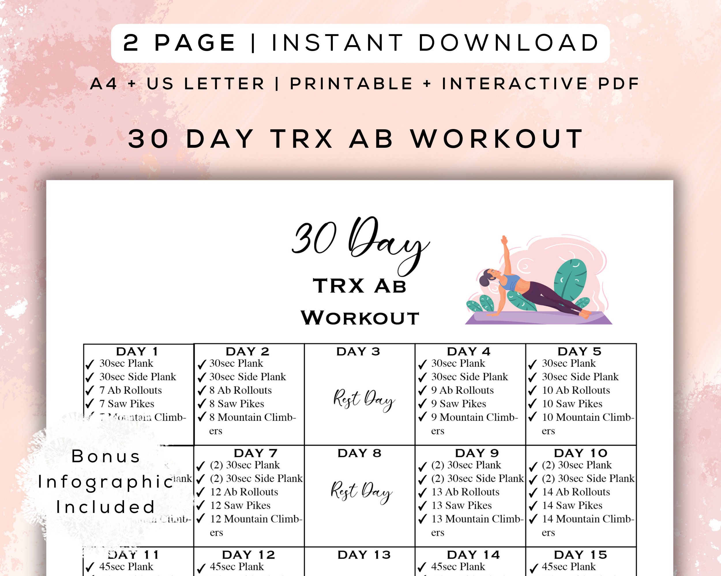 30 Day TRX Ab Workout Plan Printable, Interactive PDF + Digital Gym ...