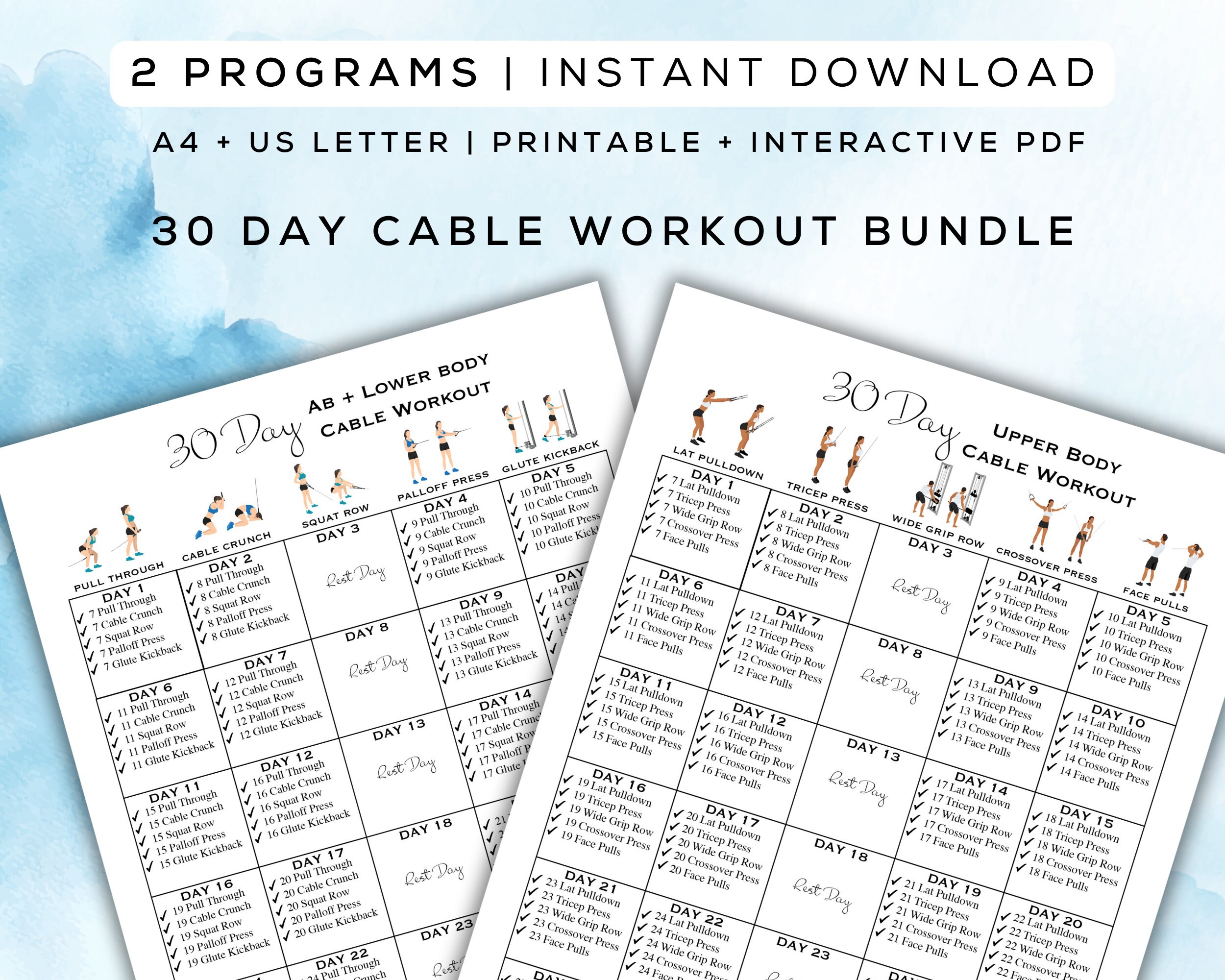 30 Day Cable Workout Bundle Printable Interactive PDF 2 Programs, Easy ...