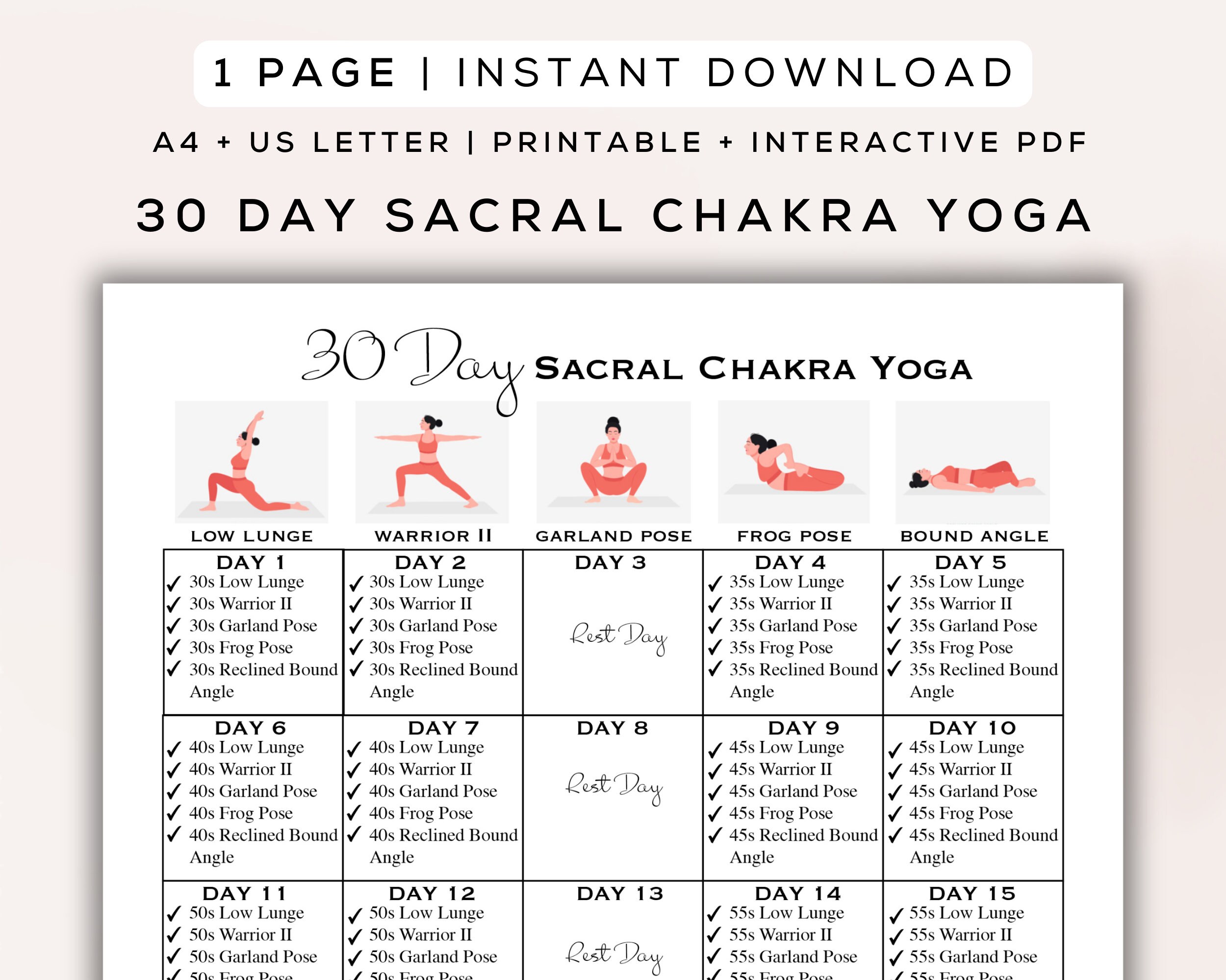 30 Day Sacral Chakra Yoga Printable Interactive PDF Easy to Follow ...